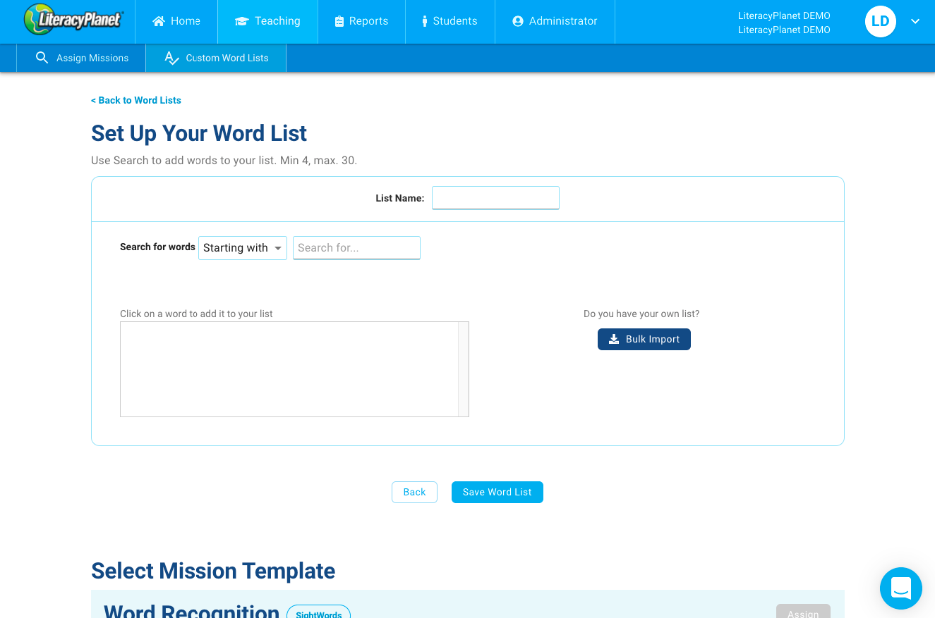 New Feature – Custom Word Lists | LiteracyPlanet